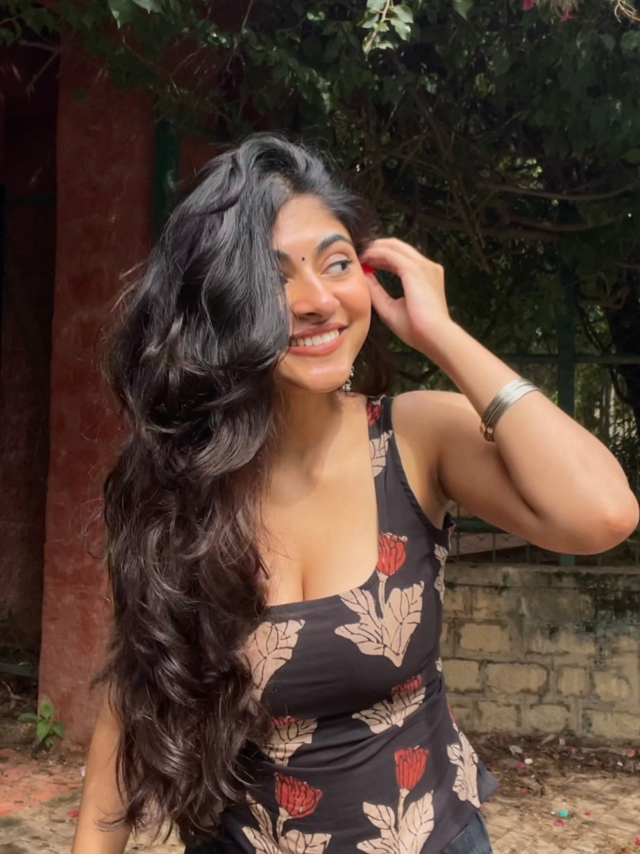 Vamika Hand Block Printed Closed Back Tie- Top – Drishya India